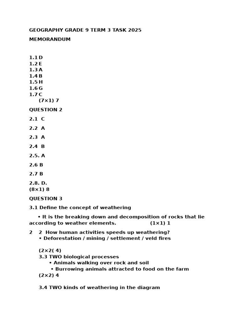 Geography Grade 9 Term 3 Task | PDF