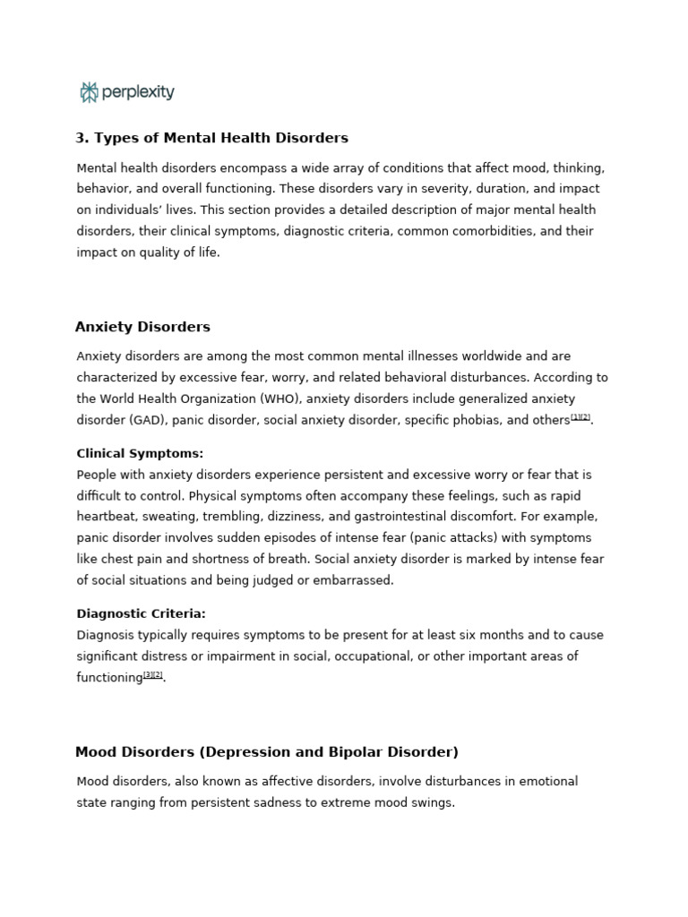 Types of Mental Health Disorders | PDF | Mental Disorder | Anxiety Disorder
