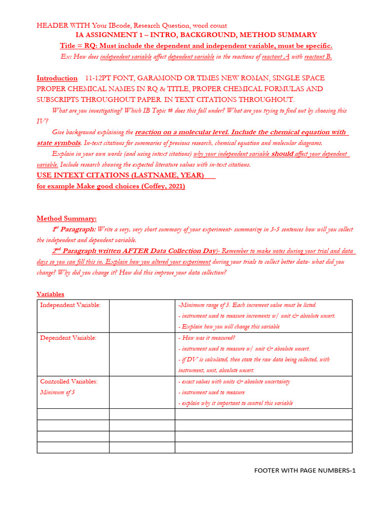 Chemistry IA Template Guide | PDF | Observational Error | Uncertainty