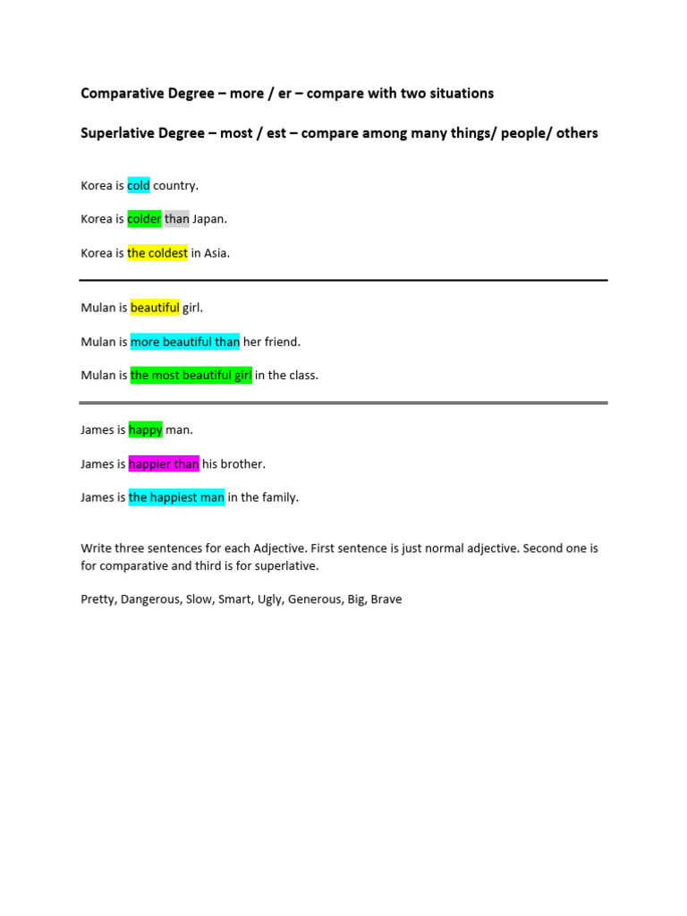 Adjective Degrees: Comparative & Superlative | PDF