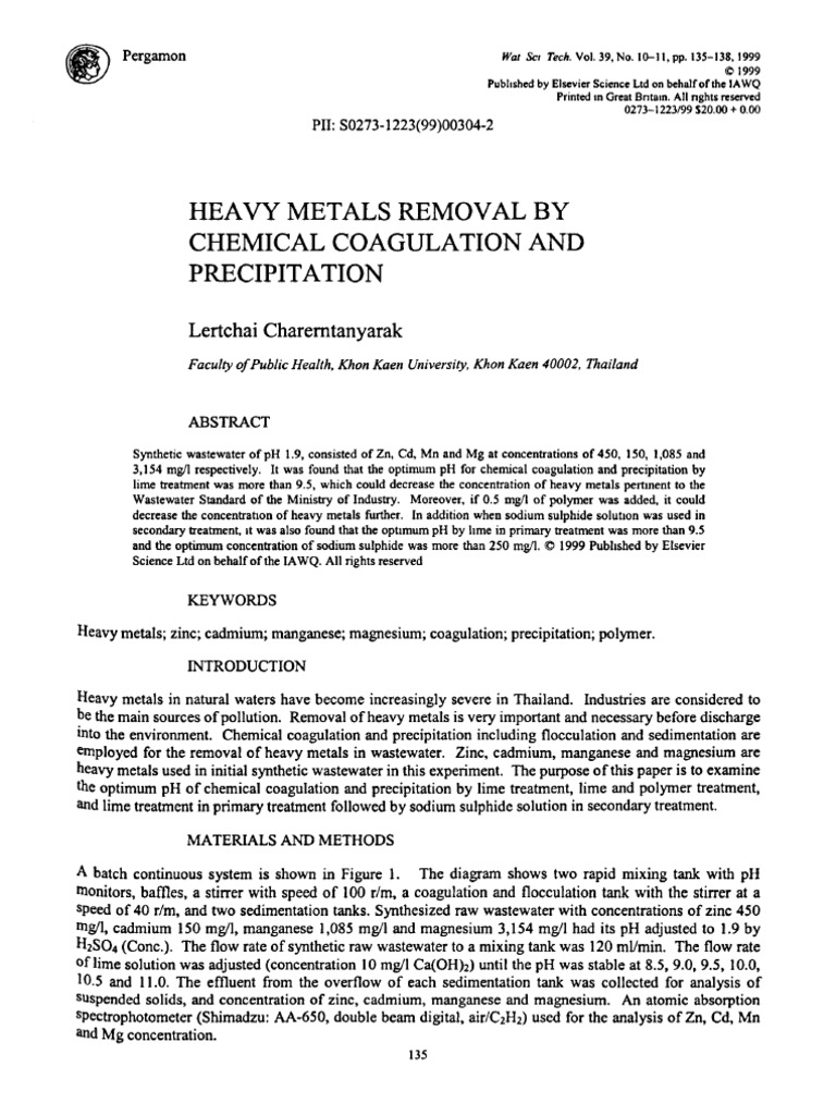 Heavy Metals Removal by Chemical Coagulation and Precipitation | PDF ...