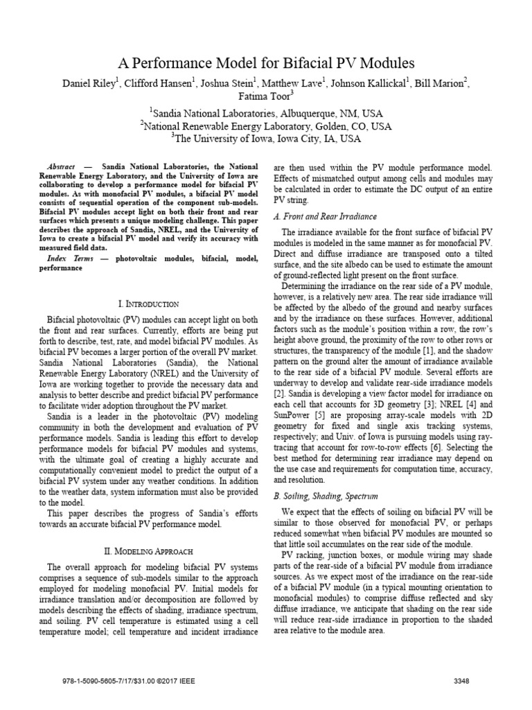 Bifacial PV Module Performance Modeling | PDF | Photovoltaics | Solar Panel