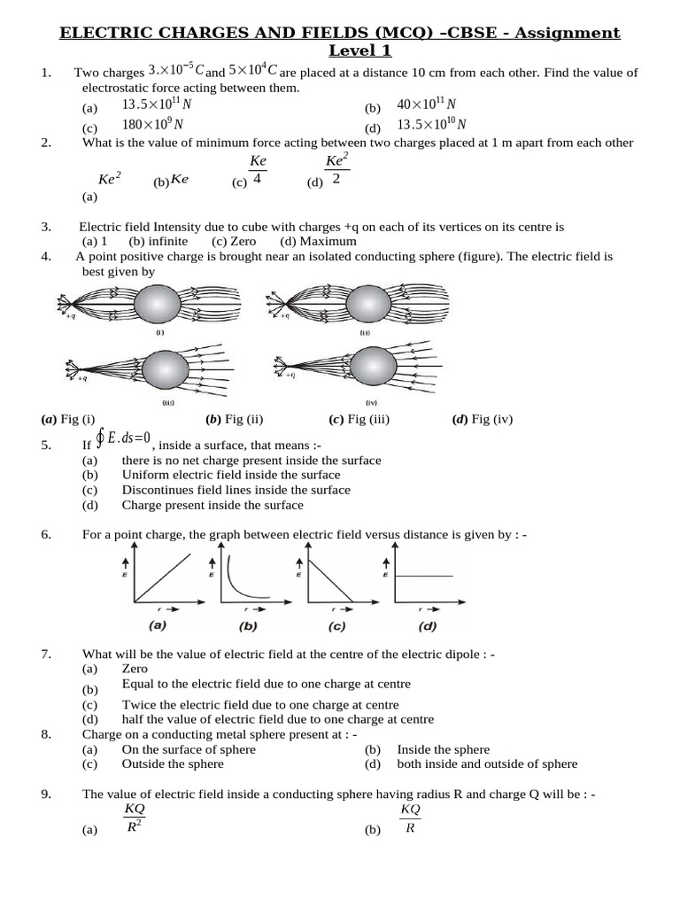 Electric Charges and Fields MCQs for CBSE | PDF | Sphere | Electric Field