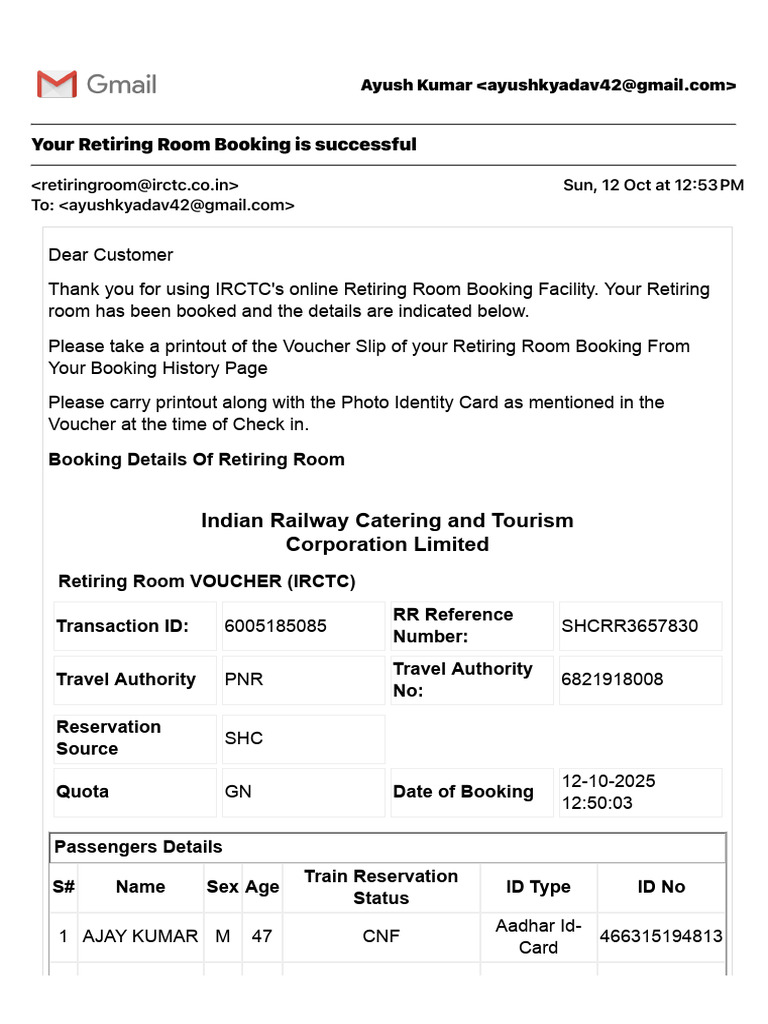 Your Retiring Room Booking Is Successful | PDF | Payments | Banking ...