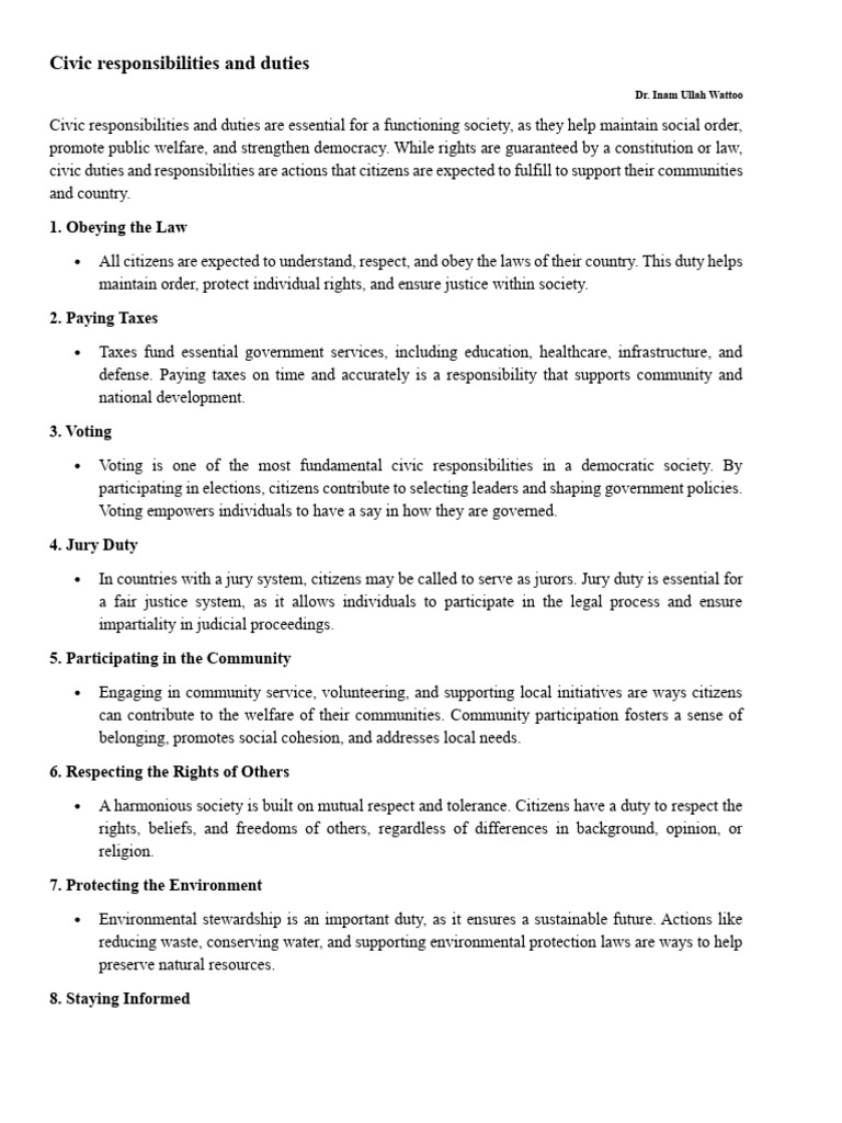 Understanding Civic Responsibilities | PDF | Civic Engagement | Citizenship
