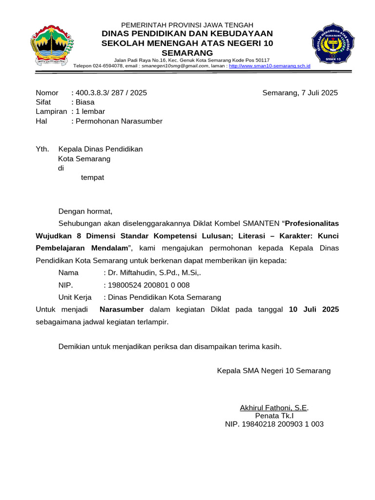 SPJ IHT 2025 Surat Diklat Rev | PDF