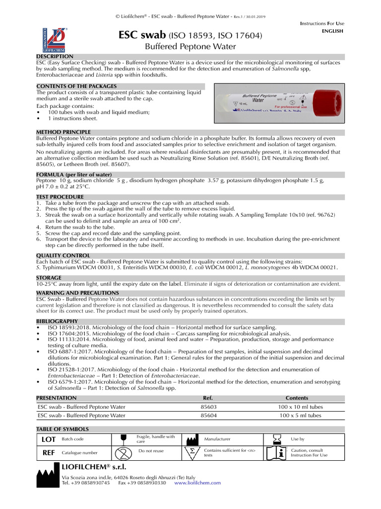 Swab Use For Micro Surface Sampling | PDF | Salmonella | Sodium