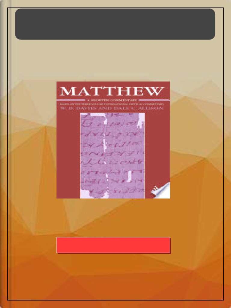 Matthew A Shorter Commentary 1st Edition W. D. Davies Sample | PDF ...
