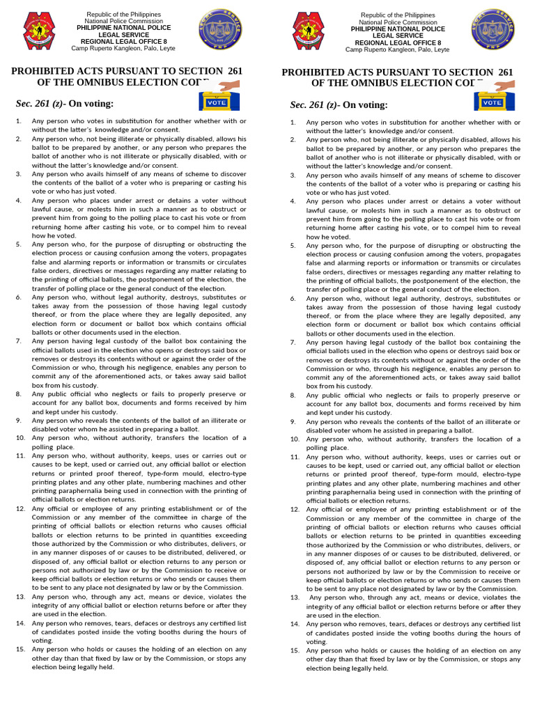 Prohibited Voting Acts in Philippines | PDF | Ballot | Voting