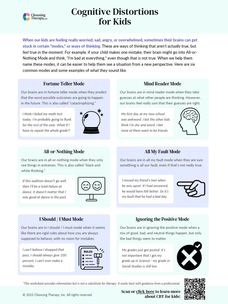 Cognitive Distortions Worksheet For Kids | PDF | Mental Health ...