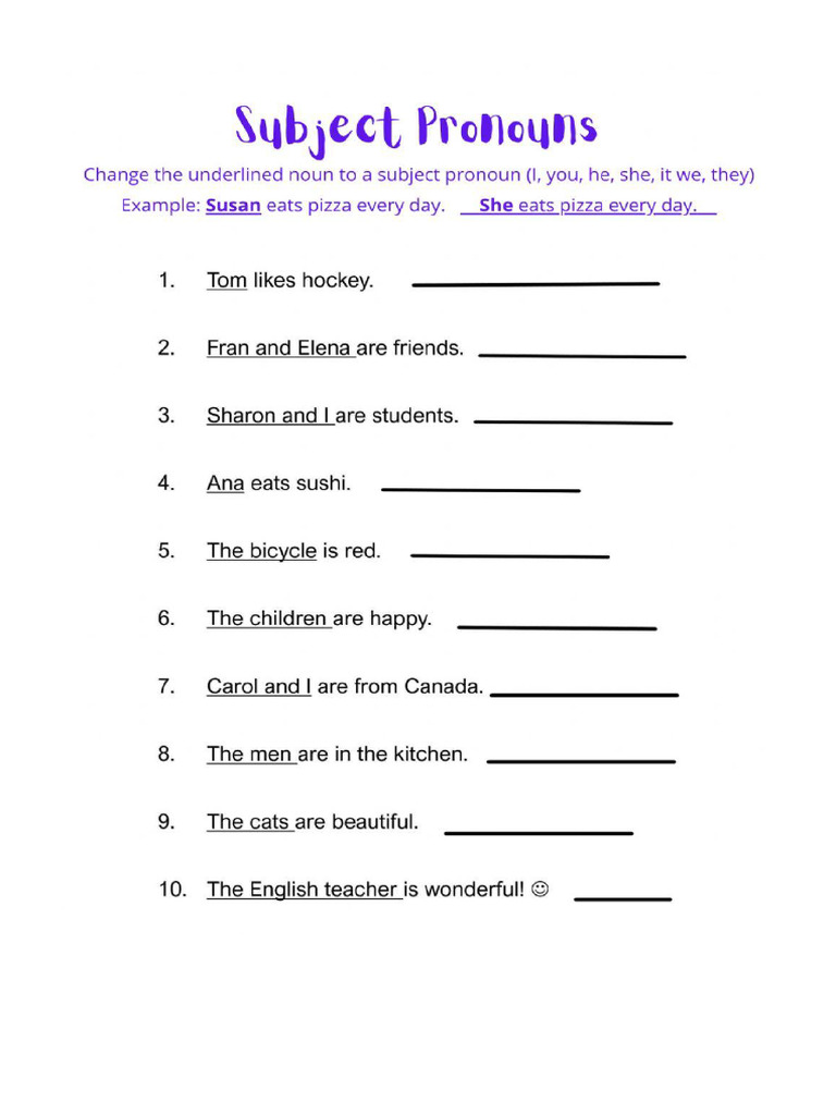 SUbjective Pronoun Worksheet | PDF