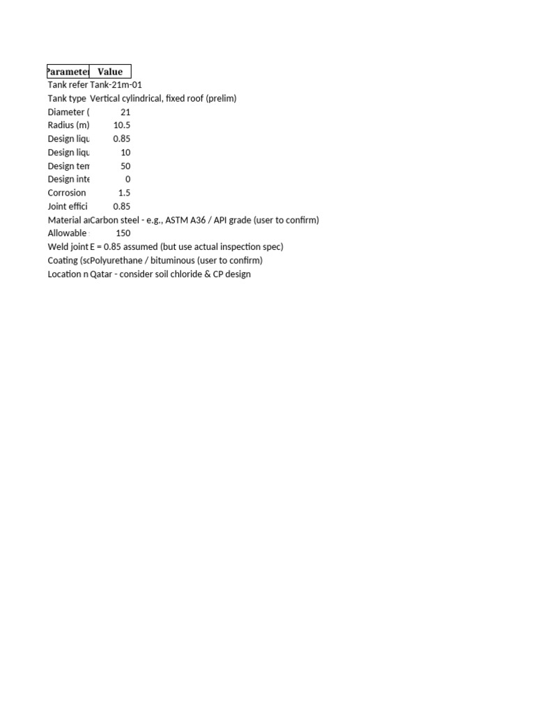 Preliminary API 650 Tank Design Calculations | PDF | Welding | Construction