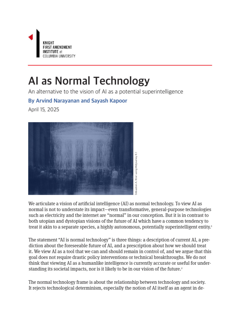AI As Normal Technology | PDF | Artificial Intelligence | Intelligence ...