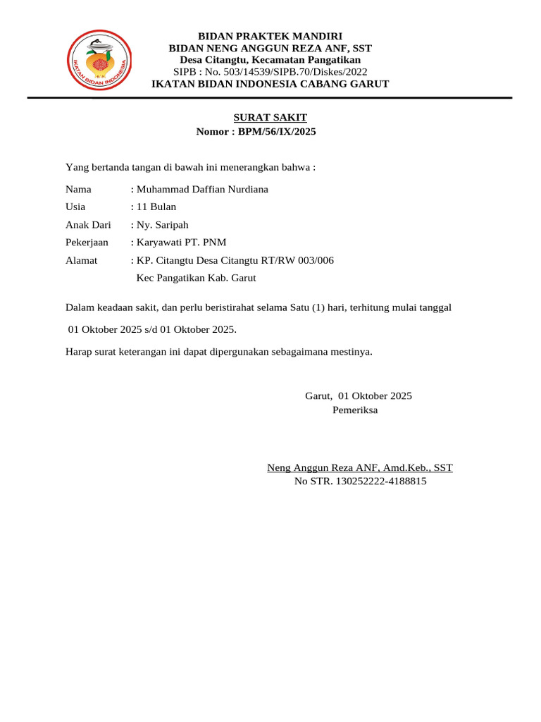 Surat Keterangan Cuti Bersalin | PDF