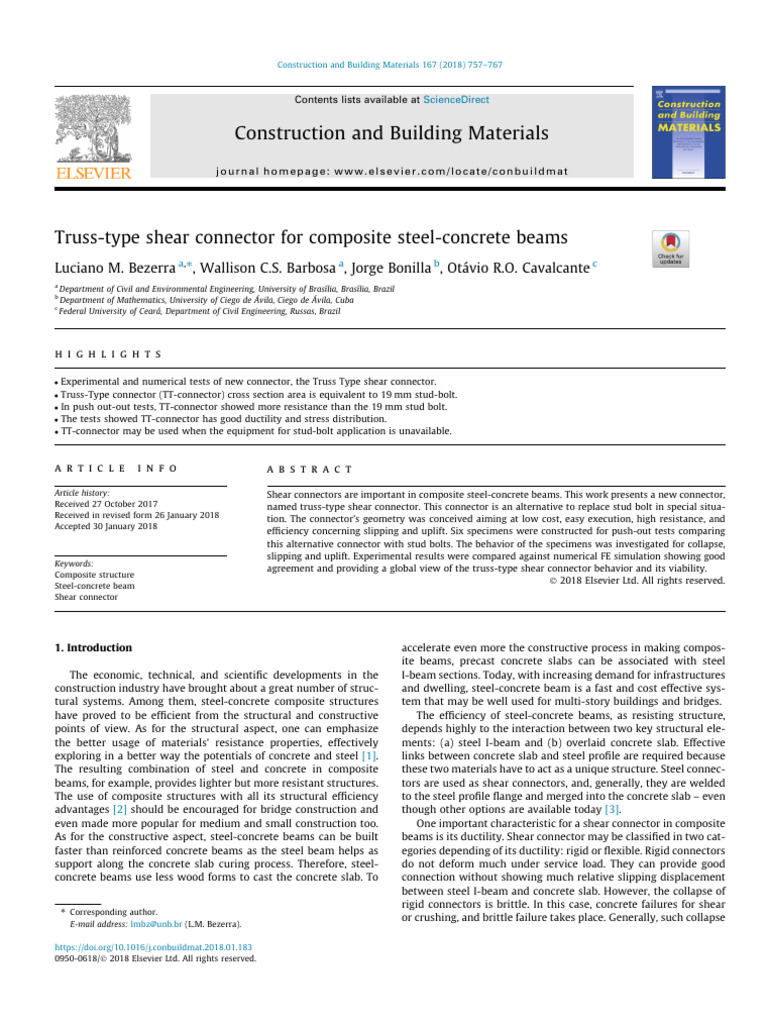 Truss-Type Shear Connector For Composite Steel-Concrete Beams | PDF ...