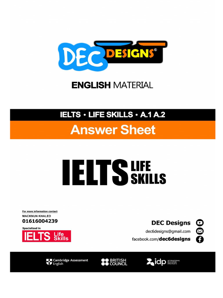 Dec Designs - Ielts Life Skills - Answer Sheet | PDF | Room | Lunch