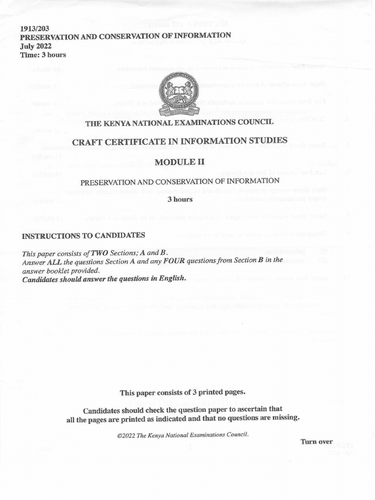 Craft Cerficate in Information Studies Preservation and Conservation of ...