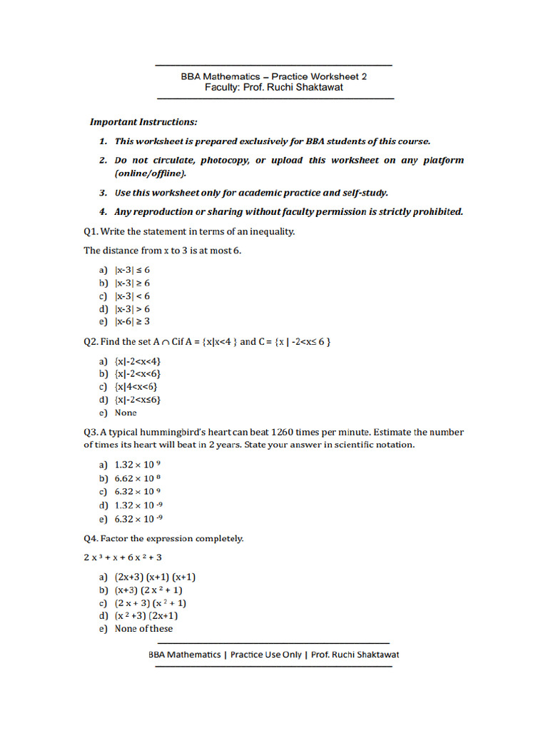 Introduction To Mathematics - Worksheet 2 | PDF