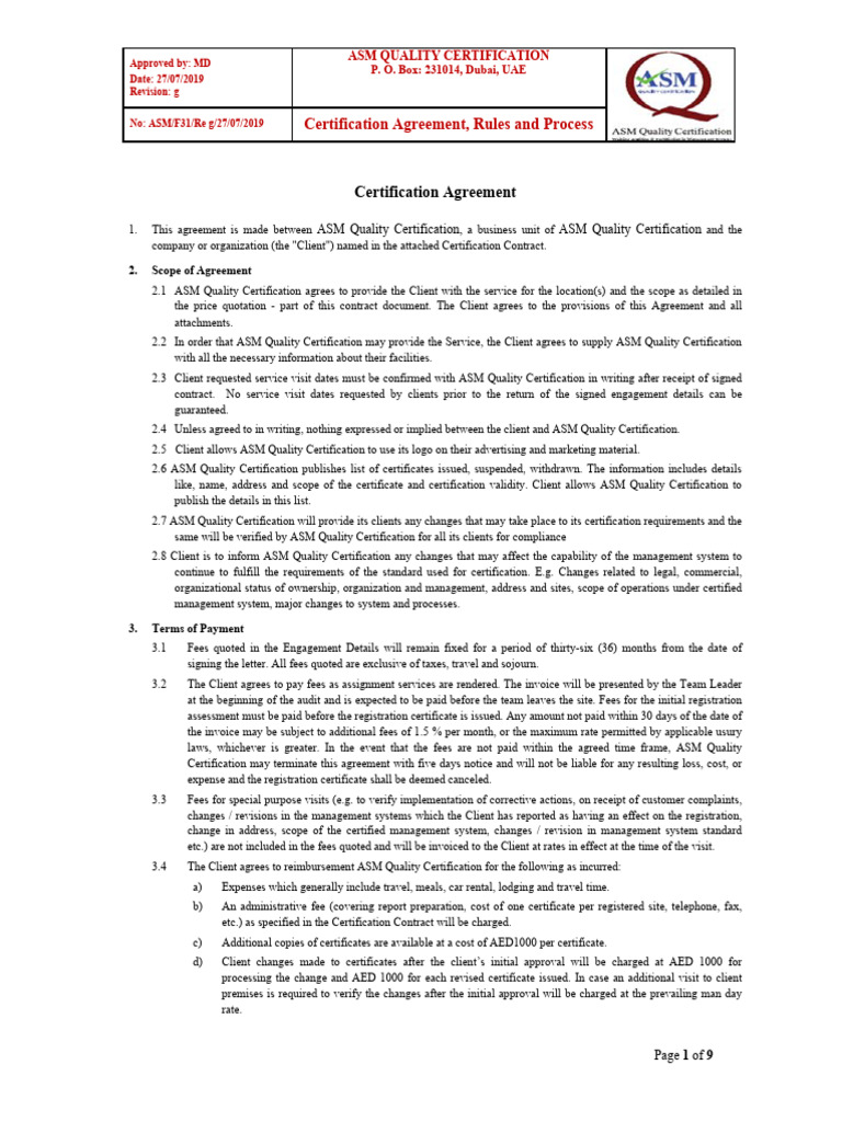 Certification Agreement | PDF | Bankruptcy | Audit
