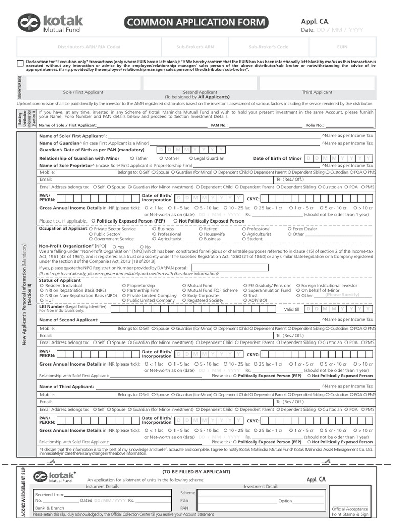 KOTAK NEW Commonapplicationform | PDF | Identity Document | Cheque