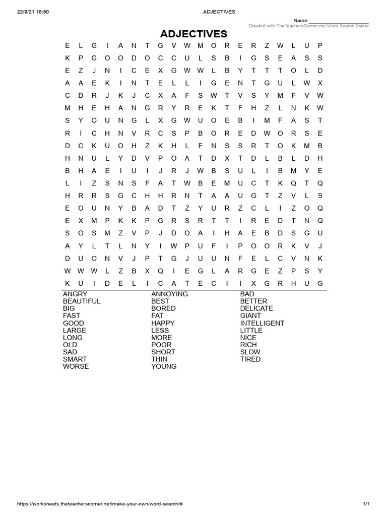 Adjectives Sopa de Letras | PDF