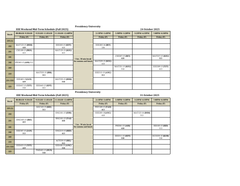 EEE Weekend Mid-Term Schedule 2025 | PDF