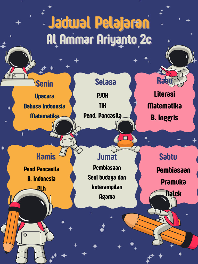 Biru Oranye Ilustrasi Ruang Angkasa Lucu Jadwal Pelajaran Dokumen A4 ...