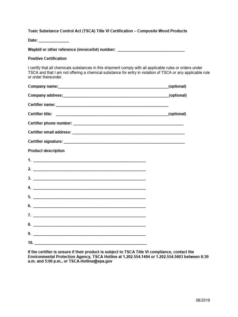 TSCA Title VI Certification for Wood | PDF