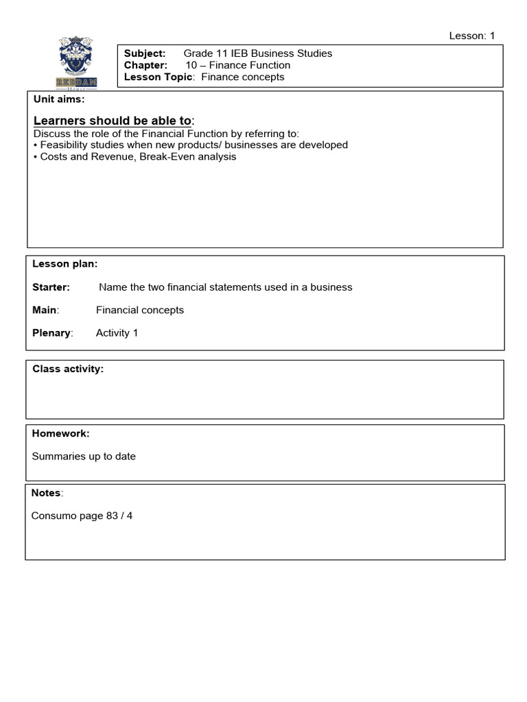 CH 10 Financial Function - Lesson 1 Financial Concepts | PDF | Balance ...