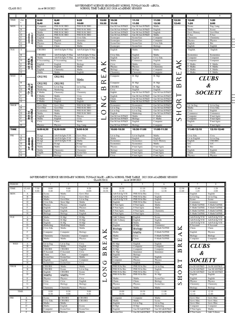 School Time Table 2025 (061025) | PDF | Mathematics | Natural Sciences