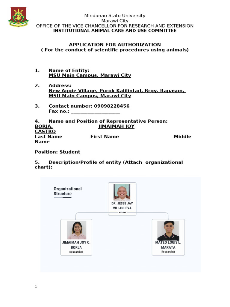 MSU Animal Research Authorization Application | PDF