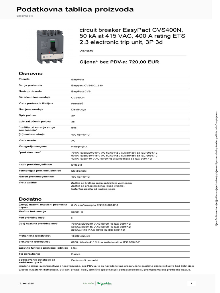 Schneider Electric EasyPact CVS 16630 A LV540510 | PDF