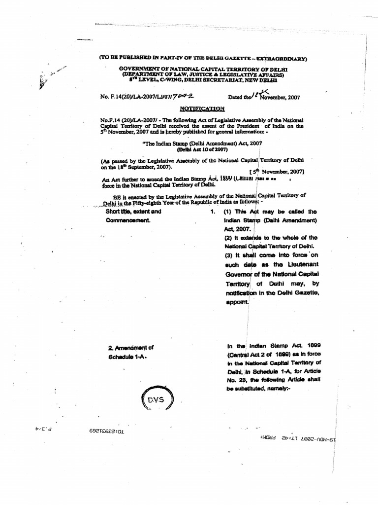 2007 Notification Regd. Stamp Duty - Delhi | PDF