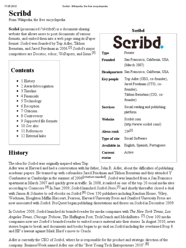 Scribd - Wikipedia, The Free Encyclopedia | PDF | Scribd | Electronic Publishing