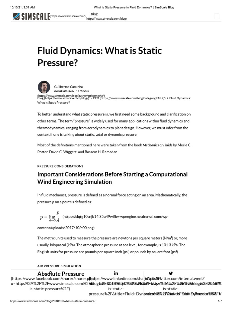 What Is Static Pressure in Fluid Dynamics - SimScale Blog | PDF ...