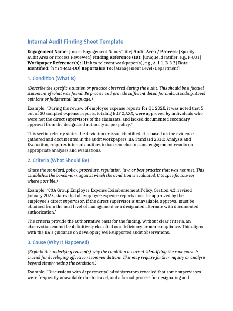 Audit Finding Sheet Template | PDF | Risk | Audit