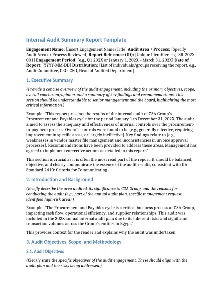 Internal Audit Summary Report Template | PDF | Audit | Internal Audit