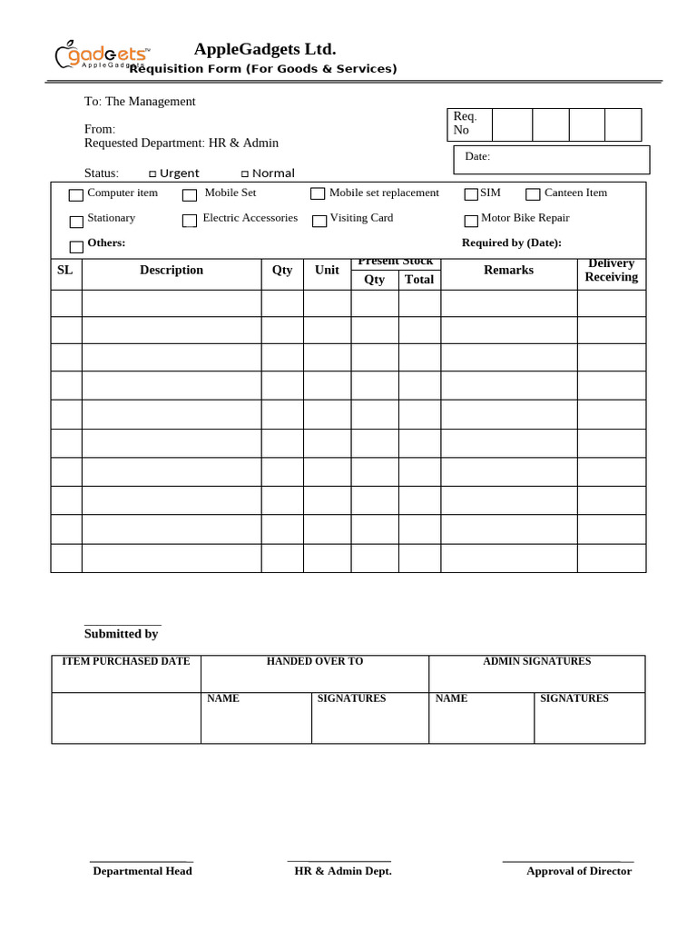 AppleGadgets Requisition Form Template | PDF