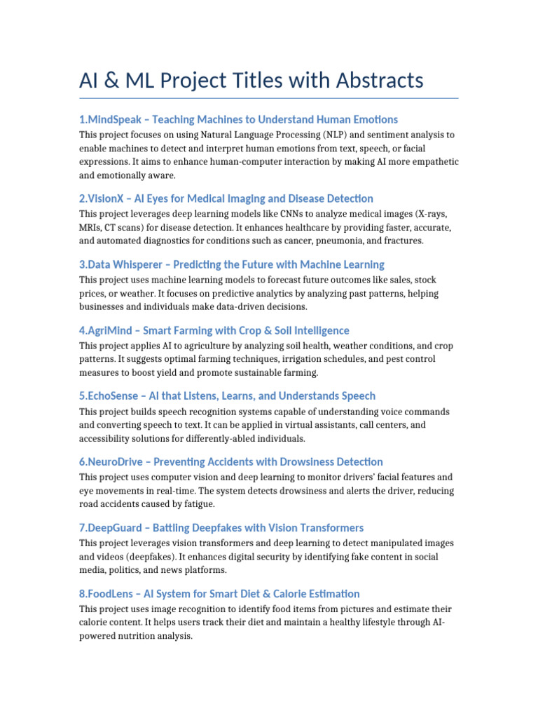 AI ML Project Abstracts | PDF | Machine Learning | Artificial Intelligence