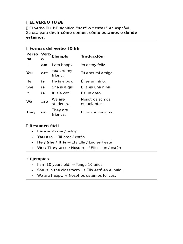 Aprende el verbo TO BE en inglés | PDF