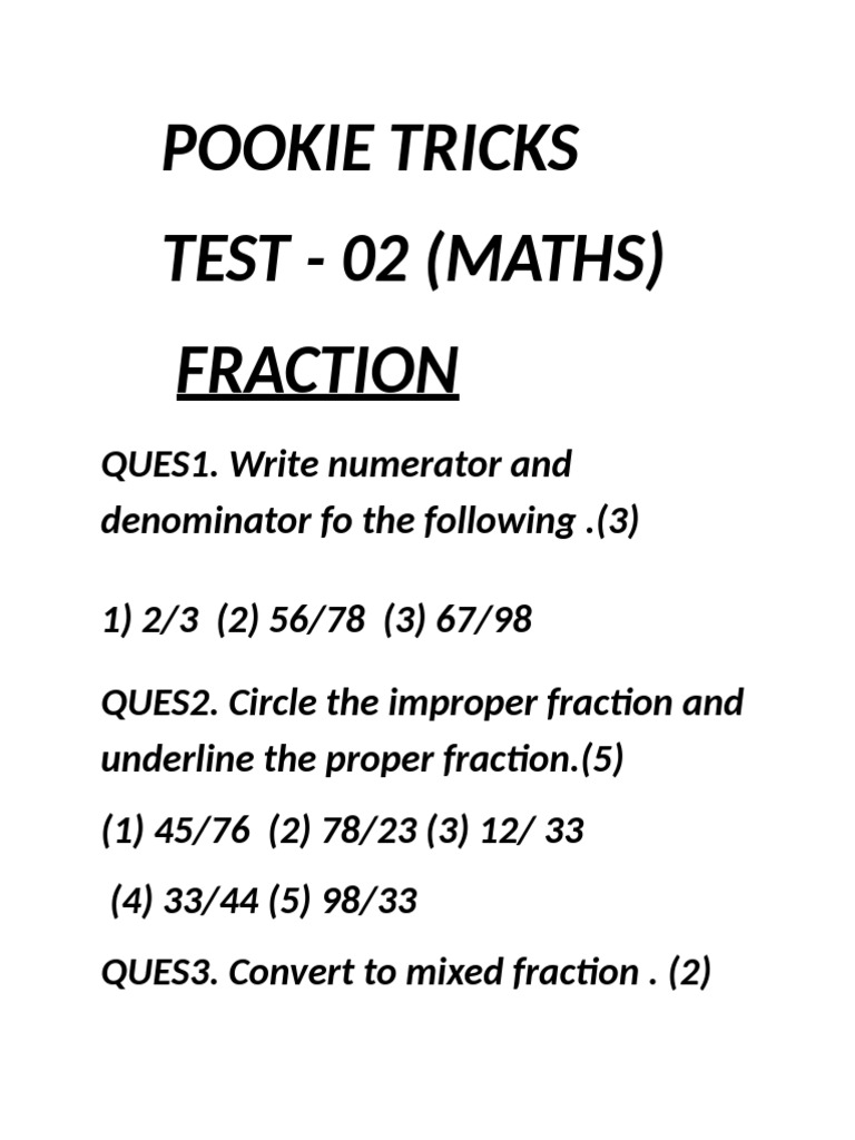 Maths Test on Fractions | PDF