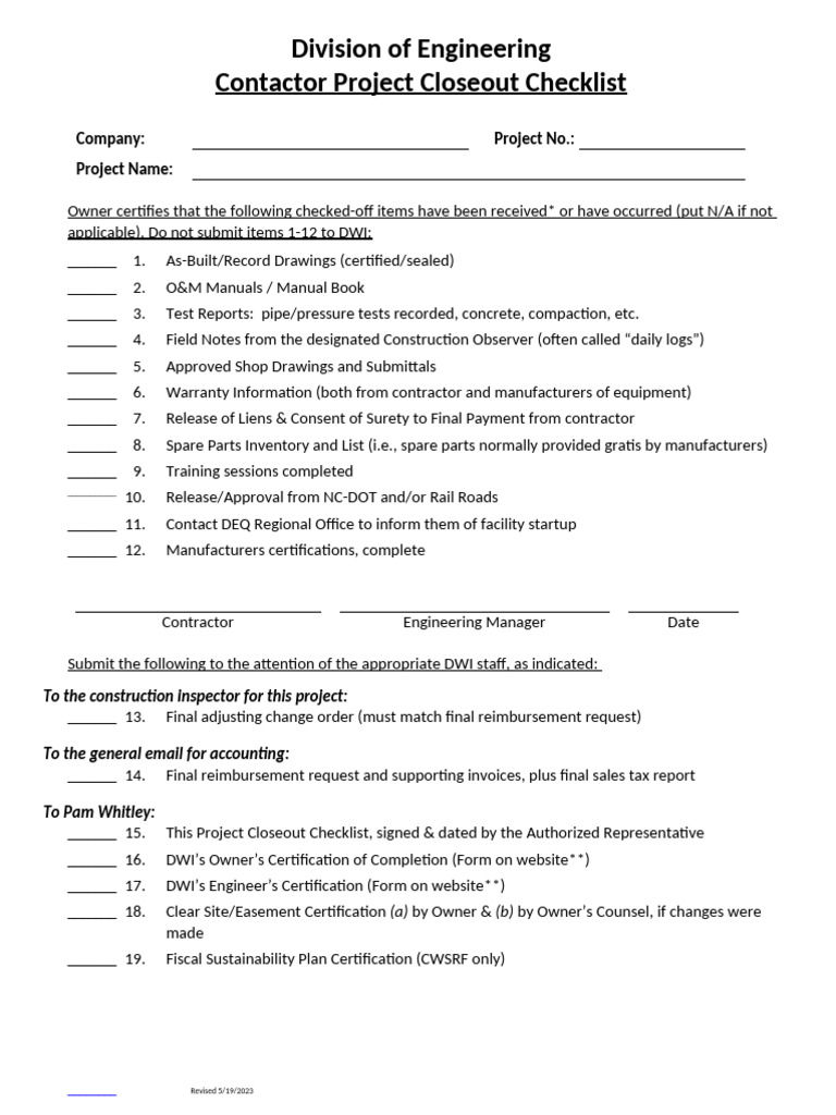 Project Closeout Checklist 230519 | PDF