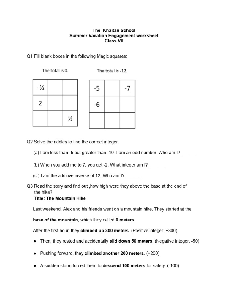 Class 7 Summer Vacation Engagement Worksheet | PDF | Geometry | Euclid