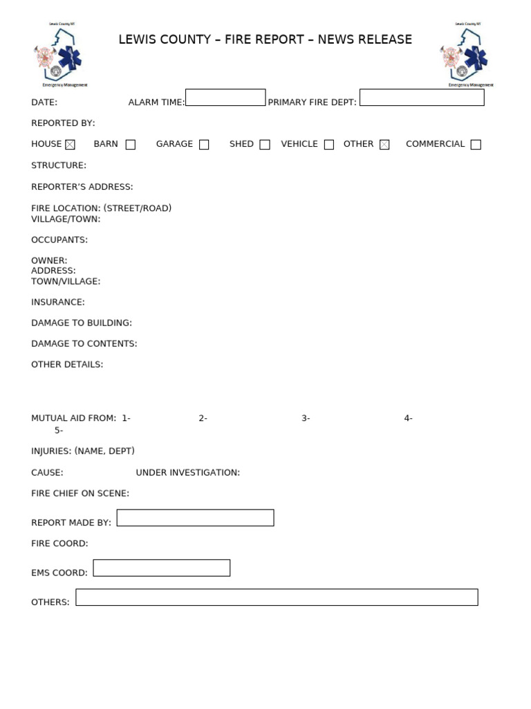 Lewis County Fire Incident Report | PDF