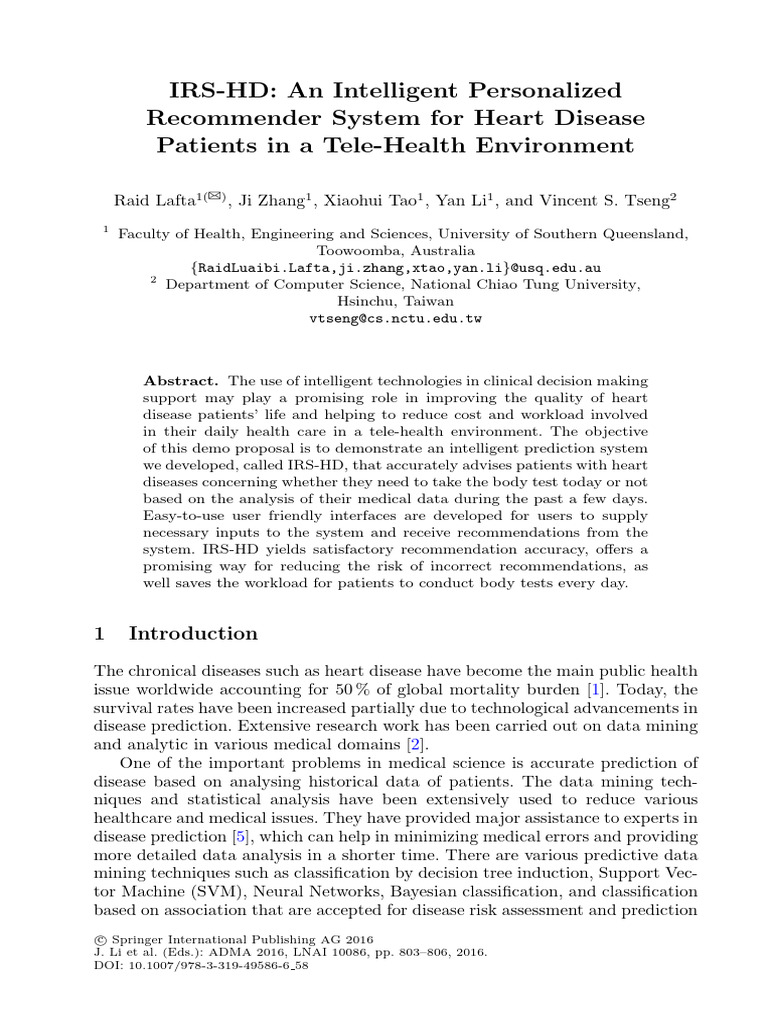 Intelligent Heart Disease Recommender System | PDF | Prediction | Analytics