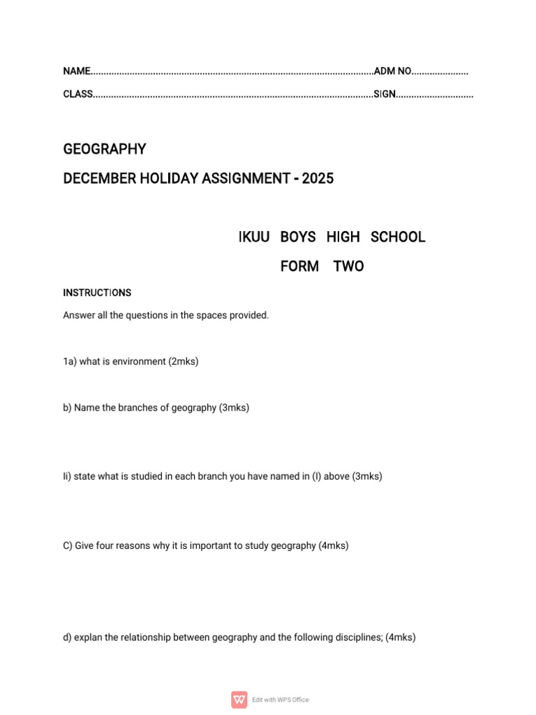 December Holiday Assignment | PDF | Geography | Natural Environment