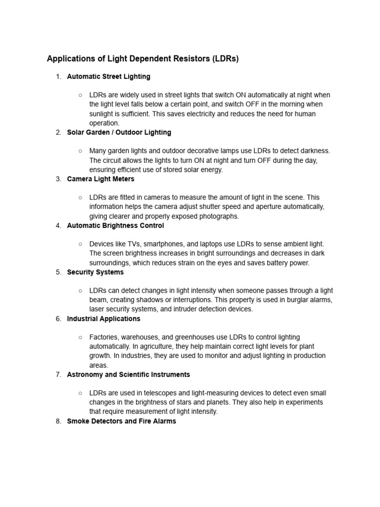 Applications of Light Dependent Resistors (LDRS) | PDF | Light | Camera