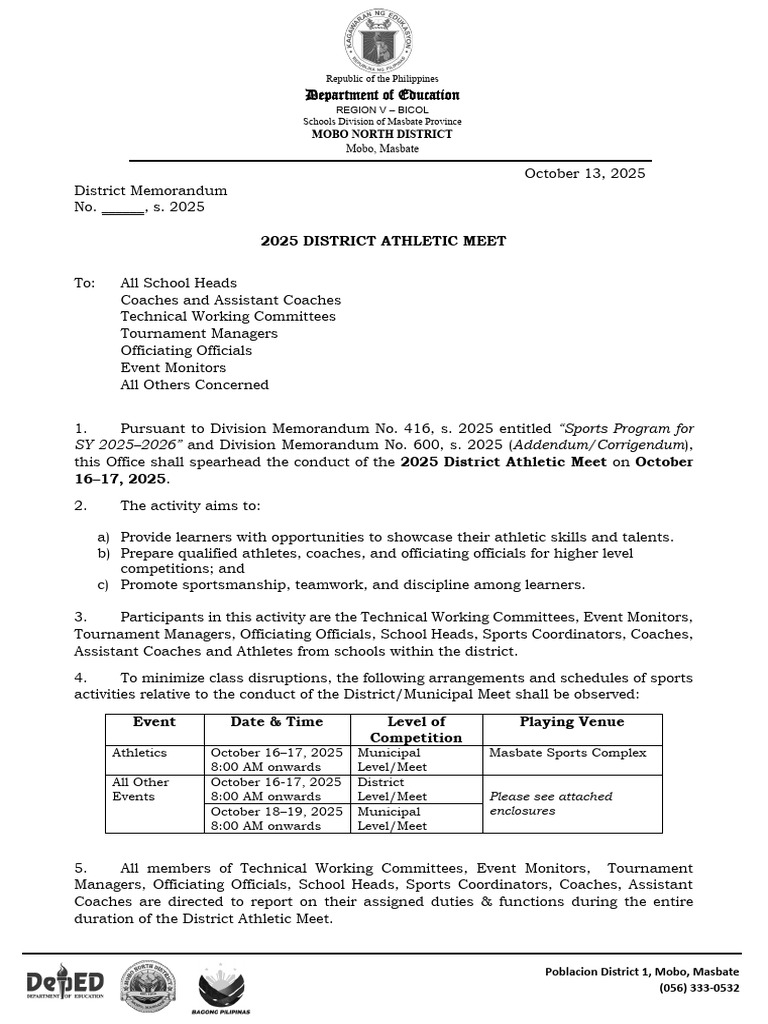 District Athletic Meet 2025 | PDF | Entertainment | Sports