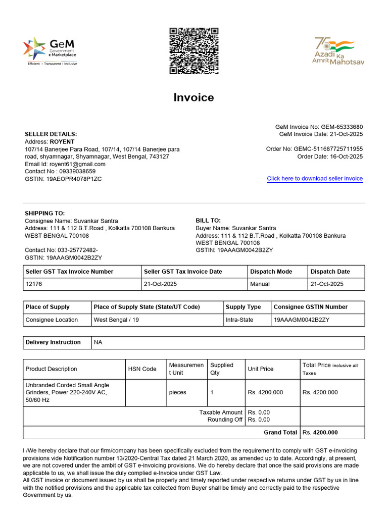 WTZ3aTZwS2o3WGw0RmprSFNHQk9GZz09 Invoice | PDF | Invoice | Taxes