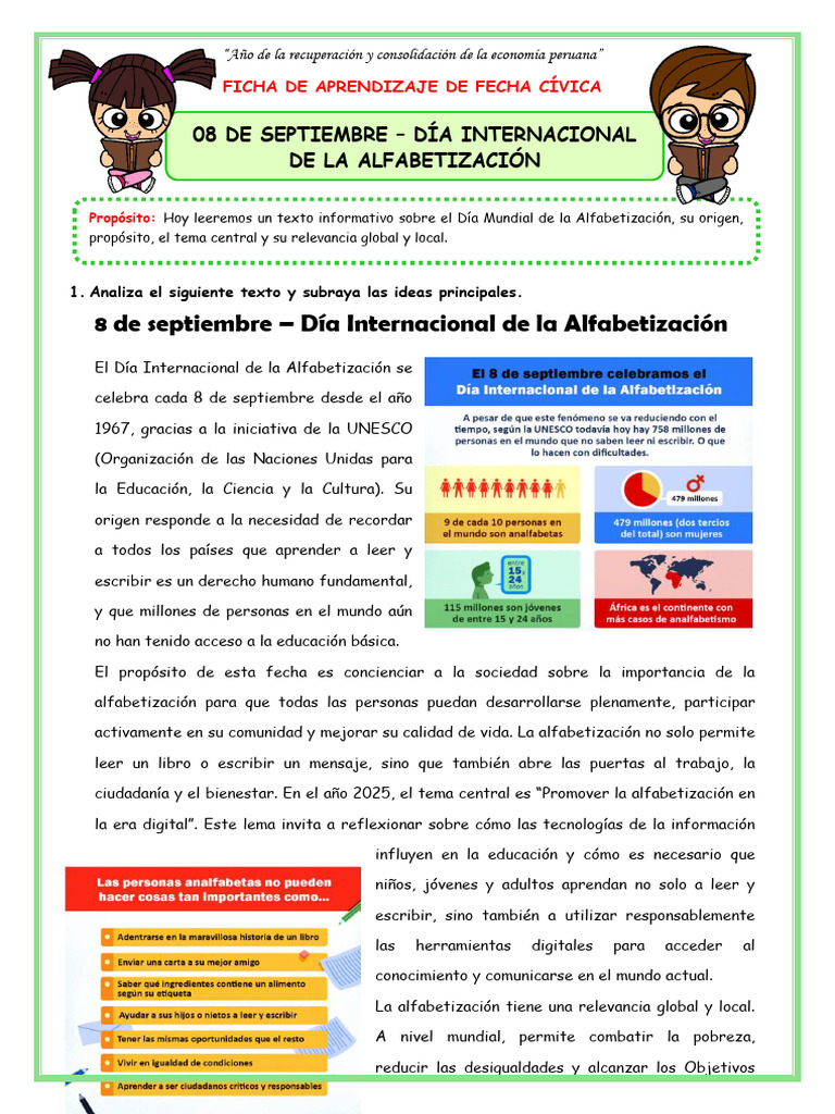 Ficha Martes Fecha Cívica-"09 de Septiembre - Día Internacional de La ...